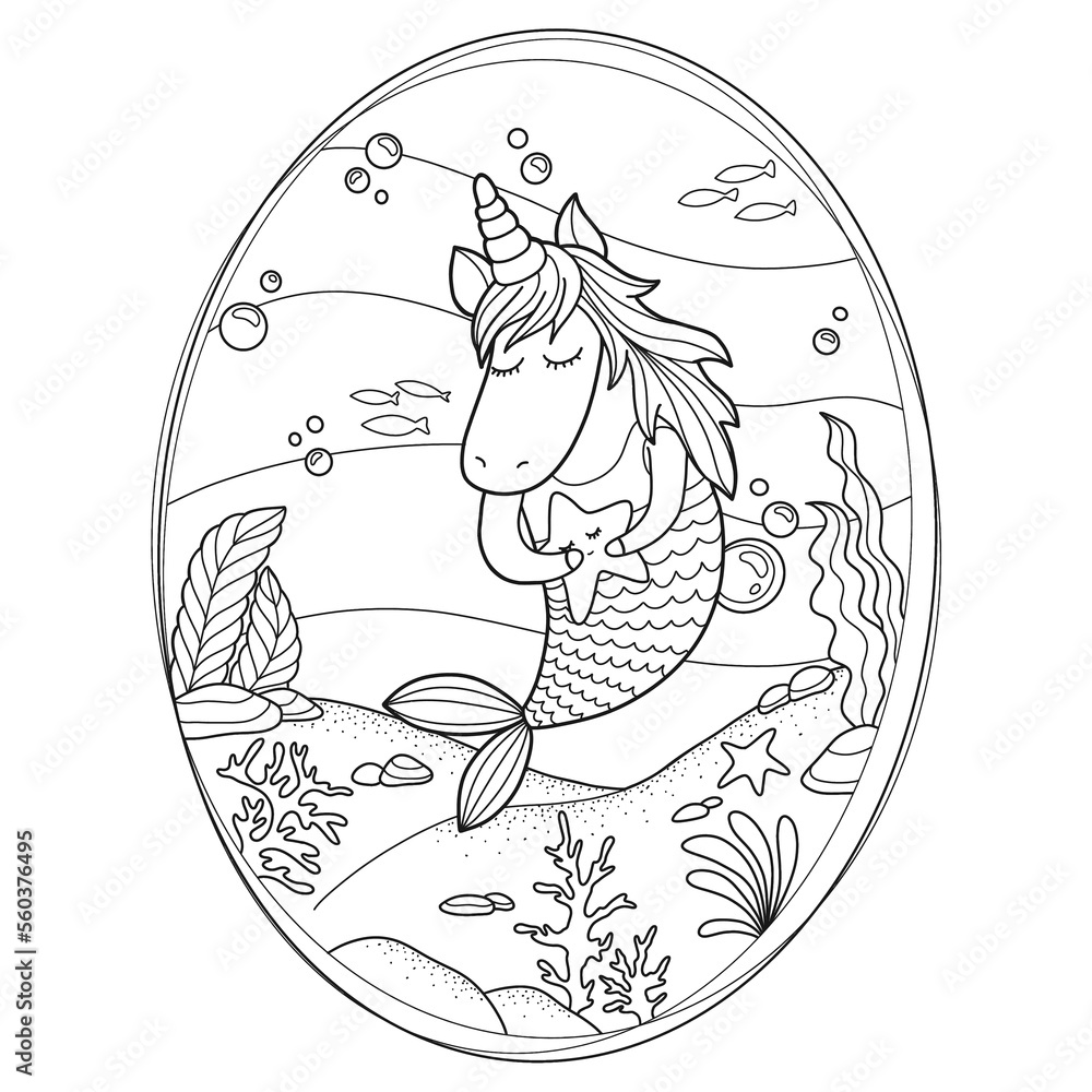 Unicorn Mermaid Coloring Page for Kids Stock Vector | Adobe Stock