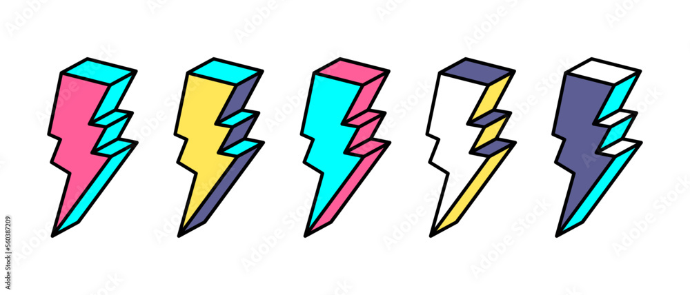 Lightning illustration in trendy retro style. Cartoon thunderbolt 80s ...