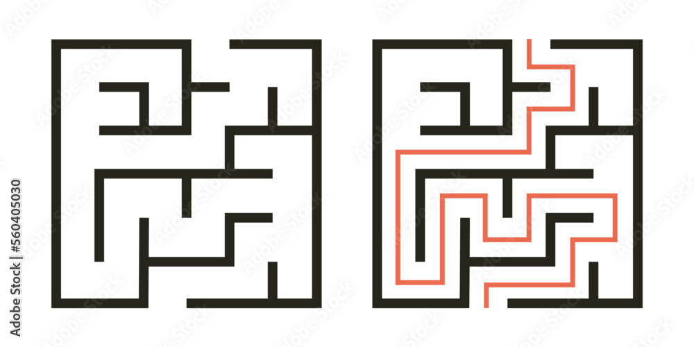 Abstract maze. Find right way. Isolated simple square maze black line ...