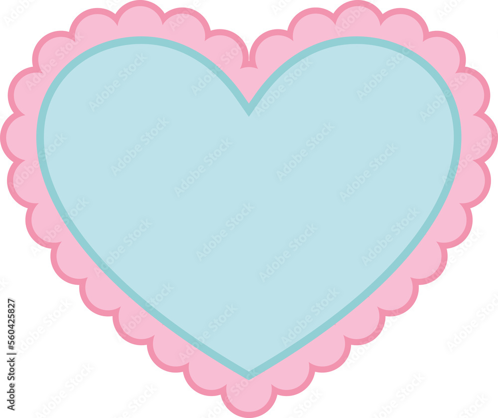 pink scallop heart frame border with blue blank template , clip art ...