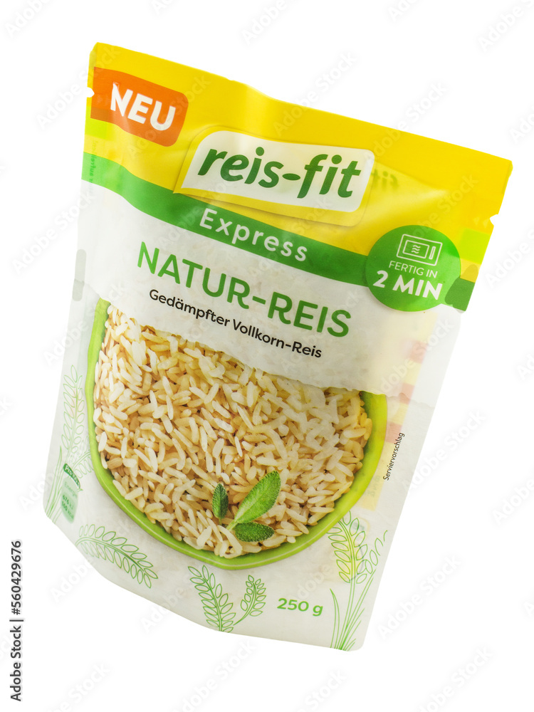 Reis-Fit Spitzen Langkorn Reis in der Verpackung freigestellt ...
