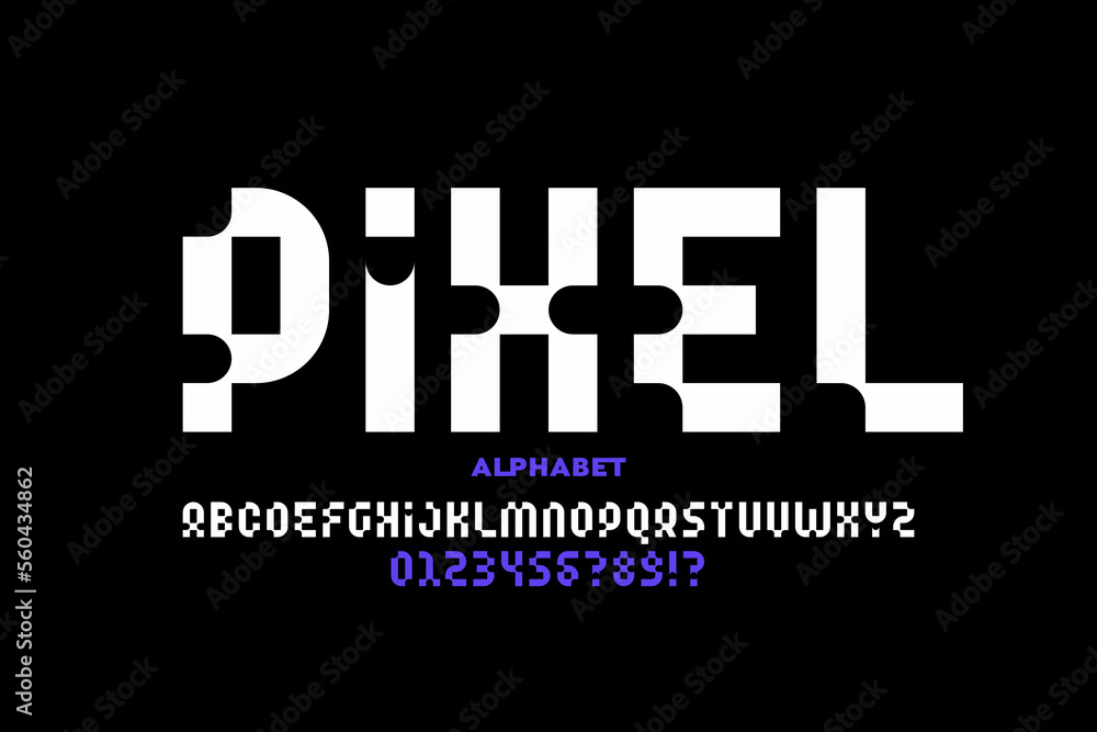 Pixel style font, alphabet letters and numbers, vector illustration ...
