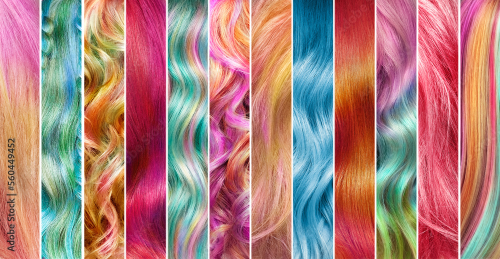 Collage of hair color palette. Hair colours set. Tints. Dyed Hair color ...