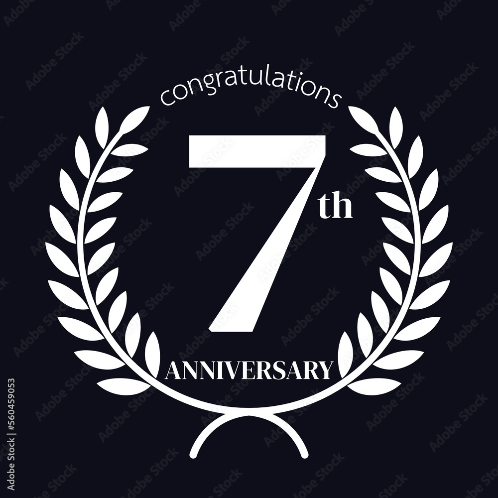 7th anniversary logo,with Laurel Wreath ,black and white style. Vector ...