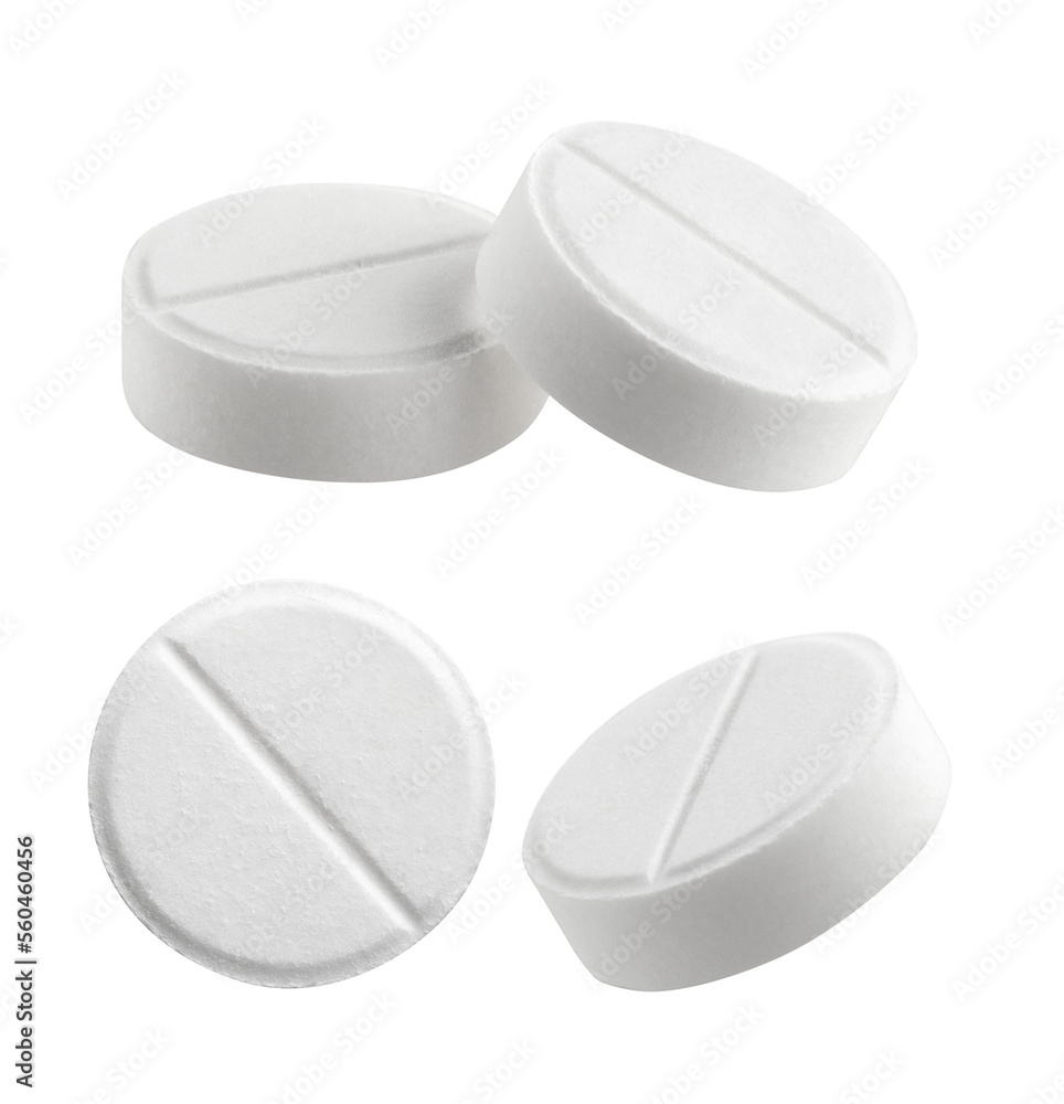 Set of white round pills isolated on white or transparent background ...