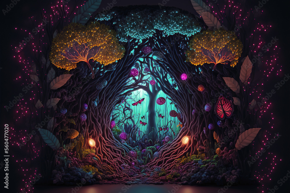 Fantasy fairy tale background. Fantasy enchanted forest with magical ...