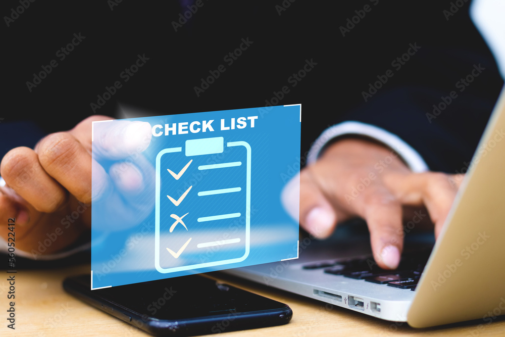 Check list 2023 digital screen with laptop Stock Photo | Adobe Stock
