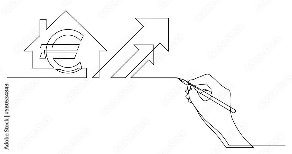 hand drawing business concept sketch of euro real estate market rising ...