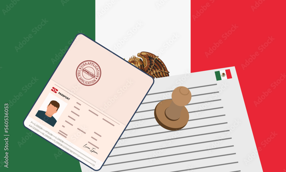 Mexico visa, open stamped passport with visa approved document for ...