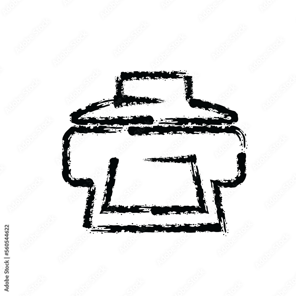 brush stroke hand drawn icon of office printer - PNG image with ...