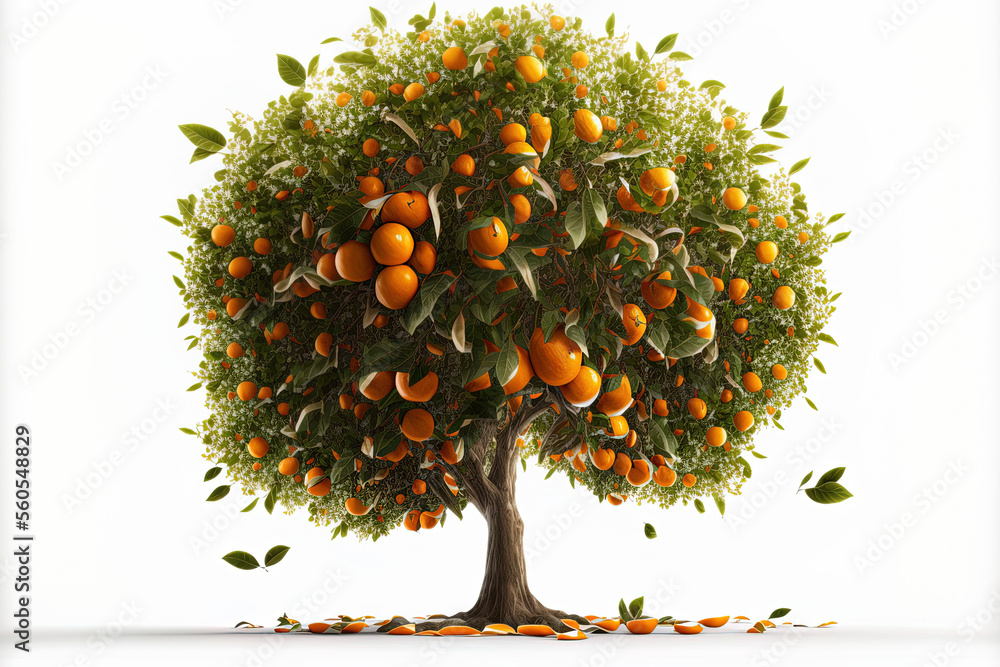 Orange tree up close and isolated on a white background. orange tree ...