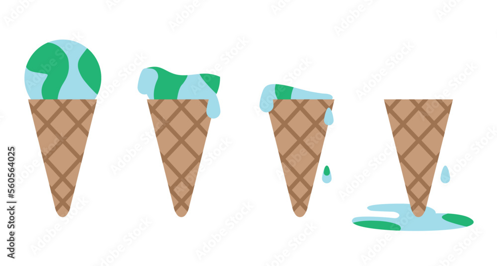 Melting Ice Cream Cone. Climate Change concept. Sequence images. Earth ...