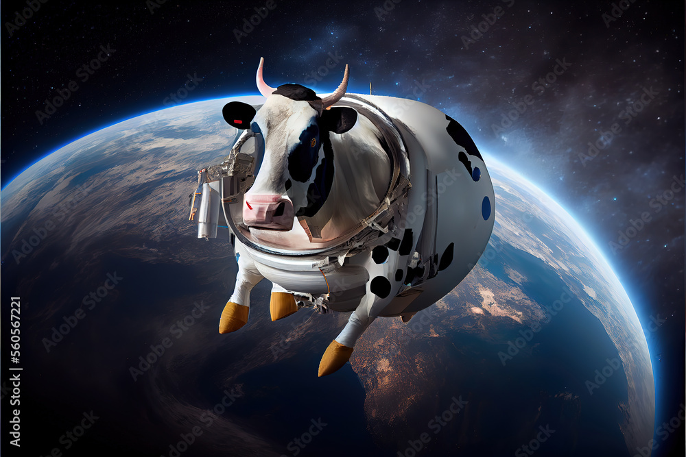 cow in space orbiting the earth 2023,generative ai Stock Illustration ...