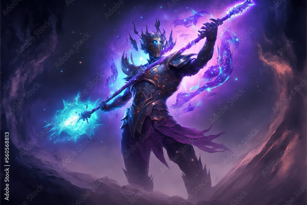 Cosmic being warrior, holding a battle staff. Role-playing game ...