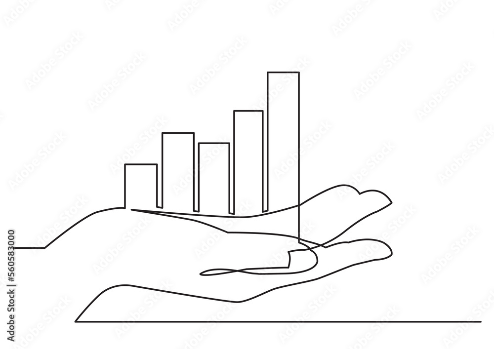 continuous line drawing hand showing growth chart - PNG image with ...