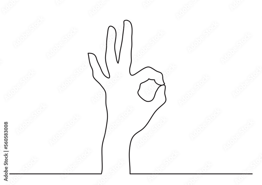 continuous line drawing hand showing ok gesture - PNG image with ...