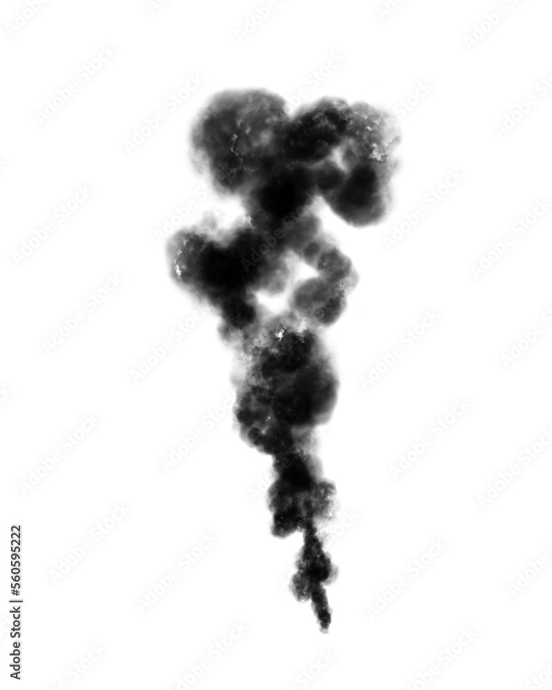 Abstract black puffs of smoke swirl overlay on transparent background ...