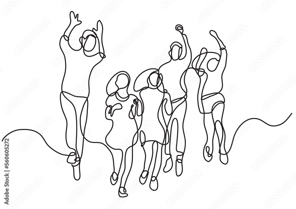 continuous line drawing happy students jumping - PNG image with ...