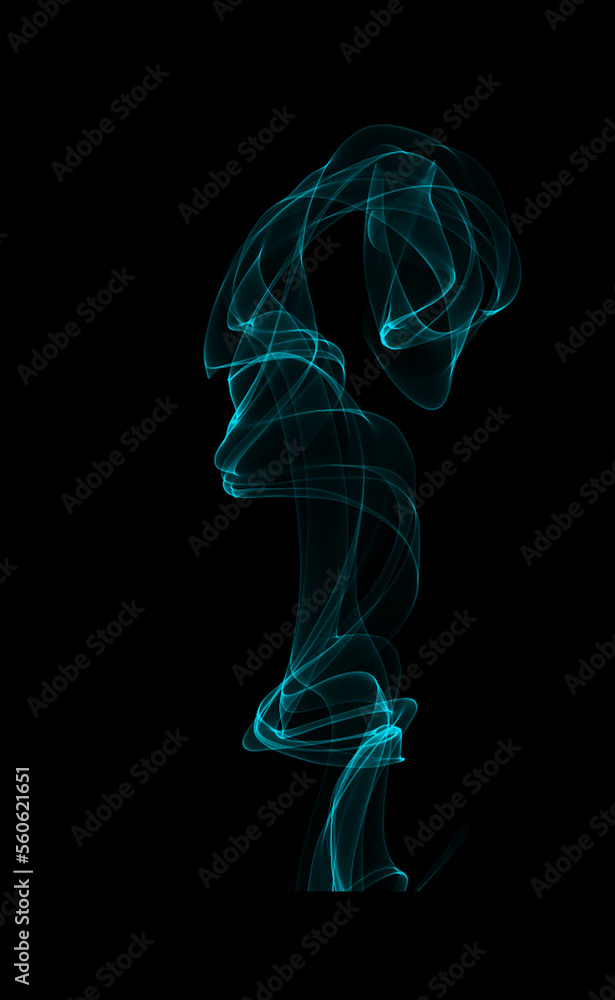 Abstract blue color puffs of smoke swirl overlay on transparent ...