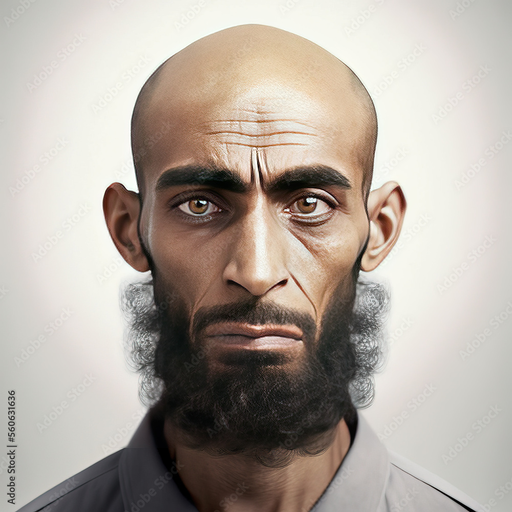 portrait mugshot of a Serious Middle eastern man looking at the camera ...