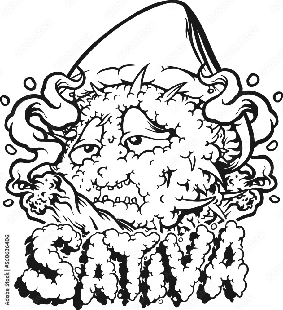 Magic Mushrooms Cannabis Leaf Sativa Hand Lettering Word Silhouette