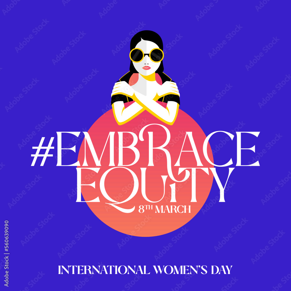 8th March hugging herself. Embrace Equity is campaign theme of International Women's Day 2023 ...