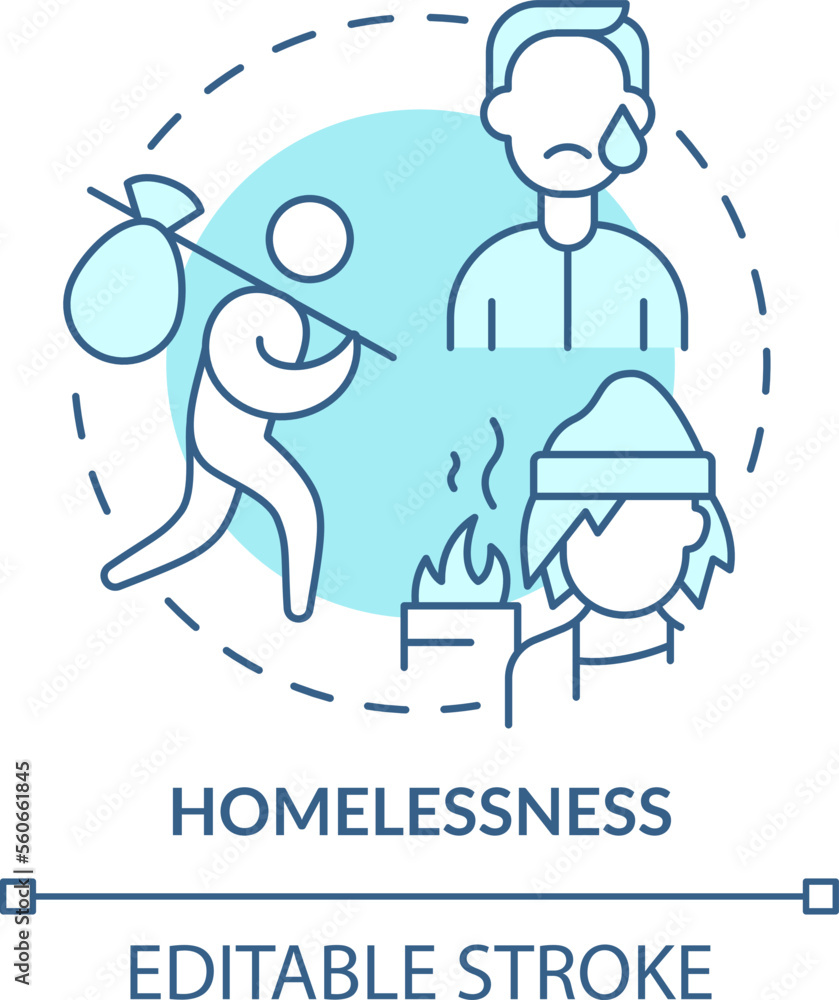 Homelessness turquoise concept icon. LGBTQI mental health risk factor ...