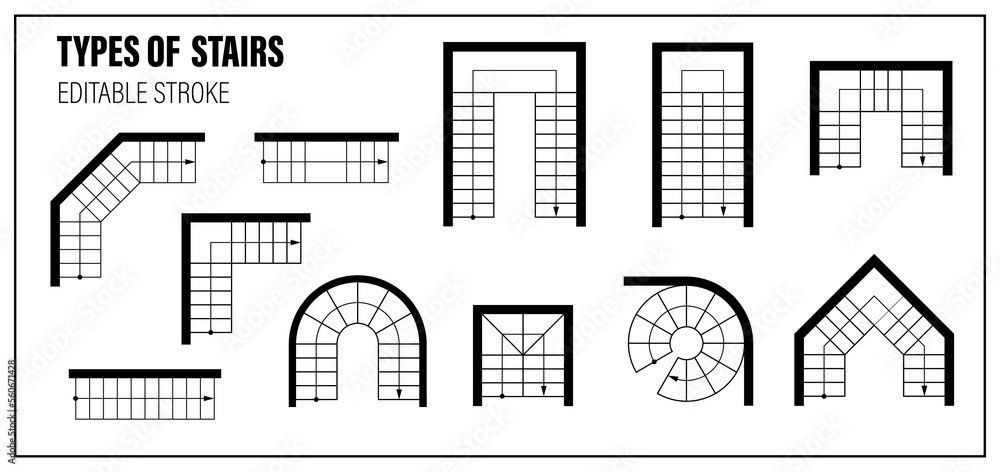 Set of stairs for floor plan top view. Architectural element for scheme ...