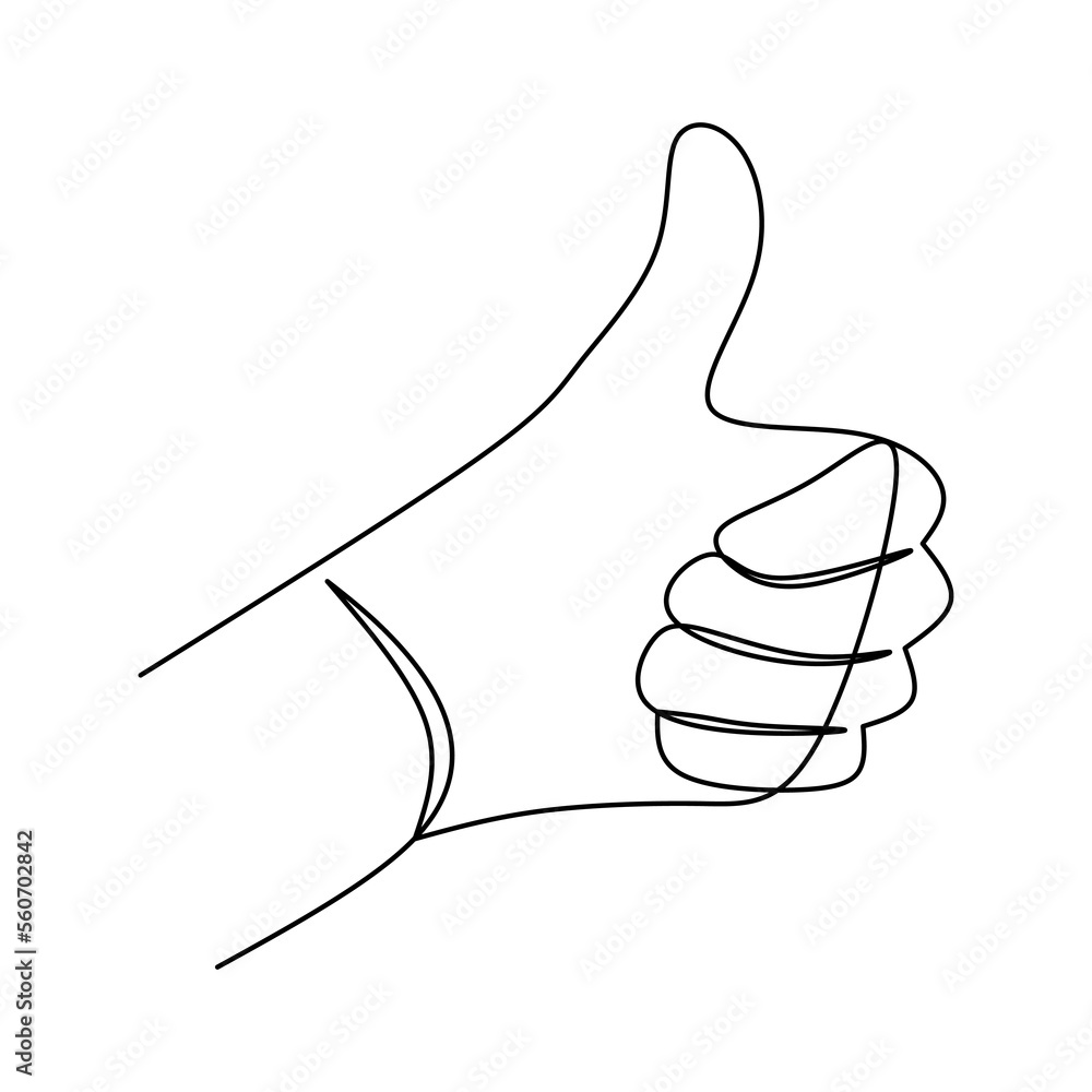 Continuous line drawing of thumb up. OK hand sign. Vector illustration ...