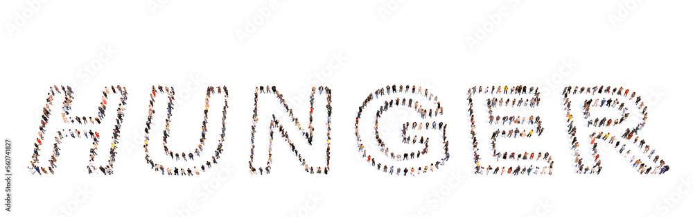 Concept conceptual large community of people forming the word HUNGER ...