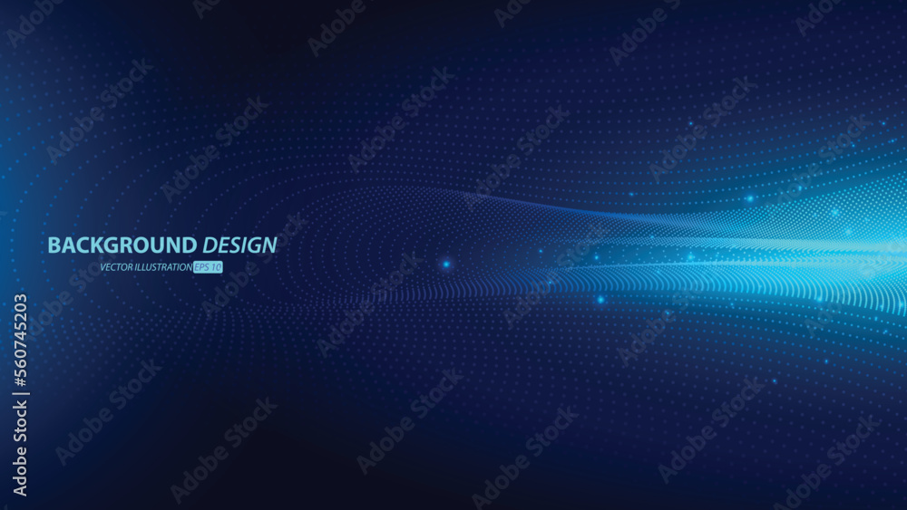 Abstract dark blue gradient color background. with flowing particles. Digital future technology ...