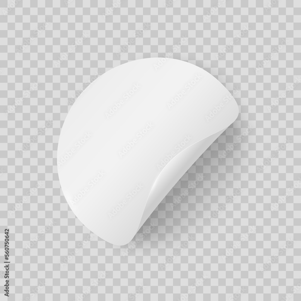 Paper round sticker with a curved corner on a transparent background. A ...