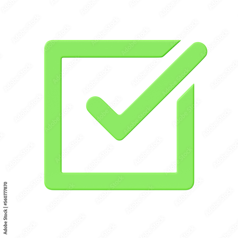 Check 3d render icon - checkbox button, ok concept and success green ...