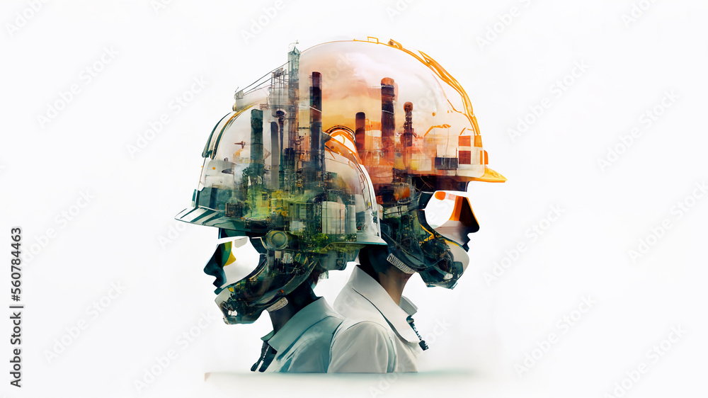 Ilustración de Stock Future Gas mask of Oil refinery plant and Gas ...