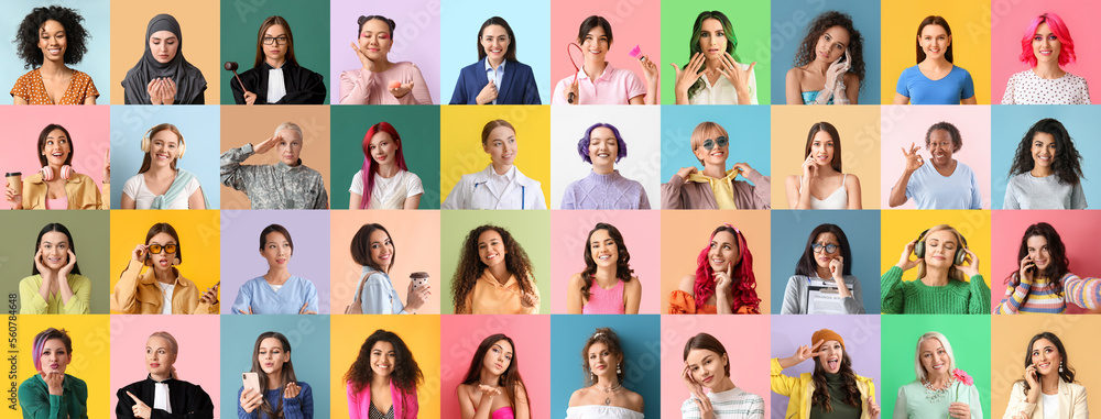 Collage of beautiful women on color background Stock Photo | Adobe Stock