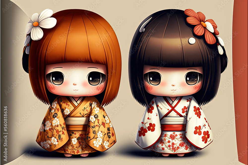 Cute Anime Chibi Japanese Girl Stock Illustration | Adobe Stock