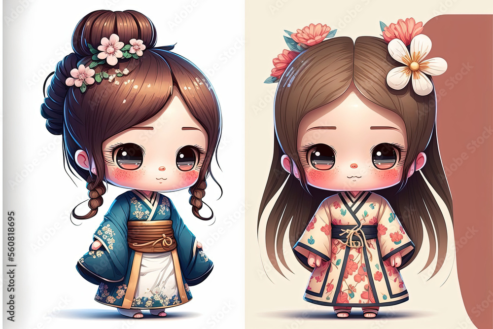 Cute Anime Chibi Japanese Girl Stock Illustration | Adobe Stock