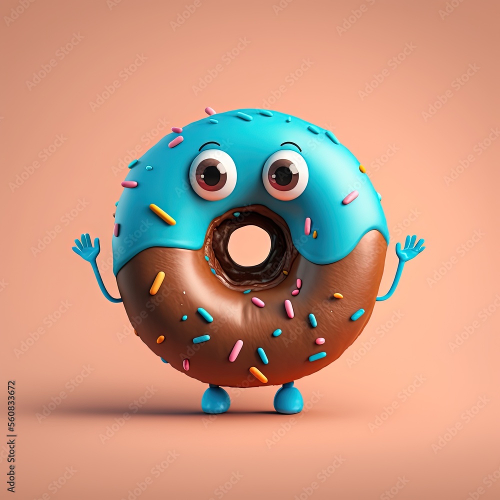 Cute Cartoon Chocolate Donut with Sprinkles (Generative AI) Stock ...