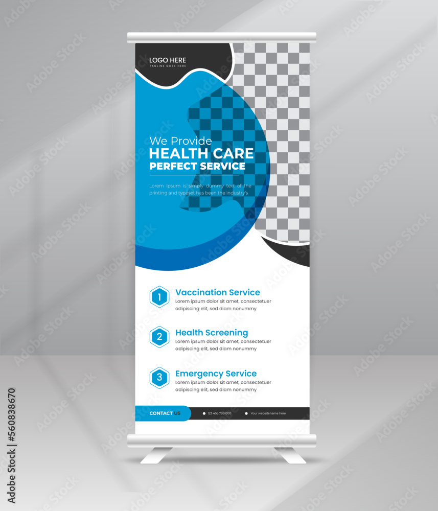 Medical Health Care Doctor Roll up Banner Standee Display template for ...