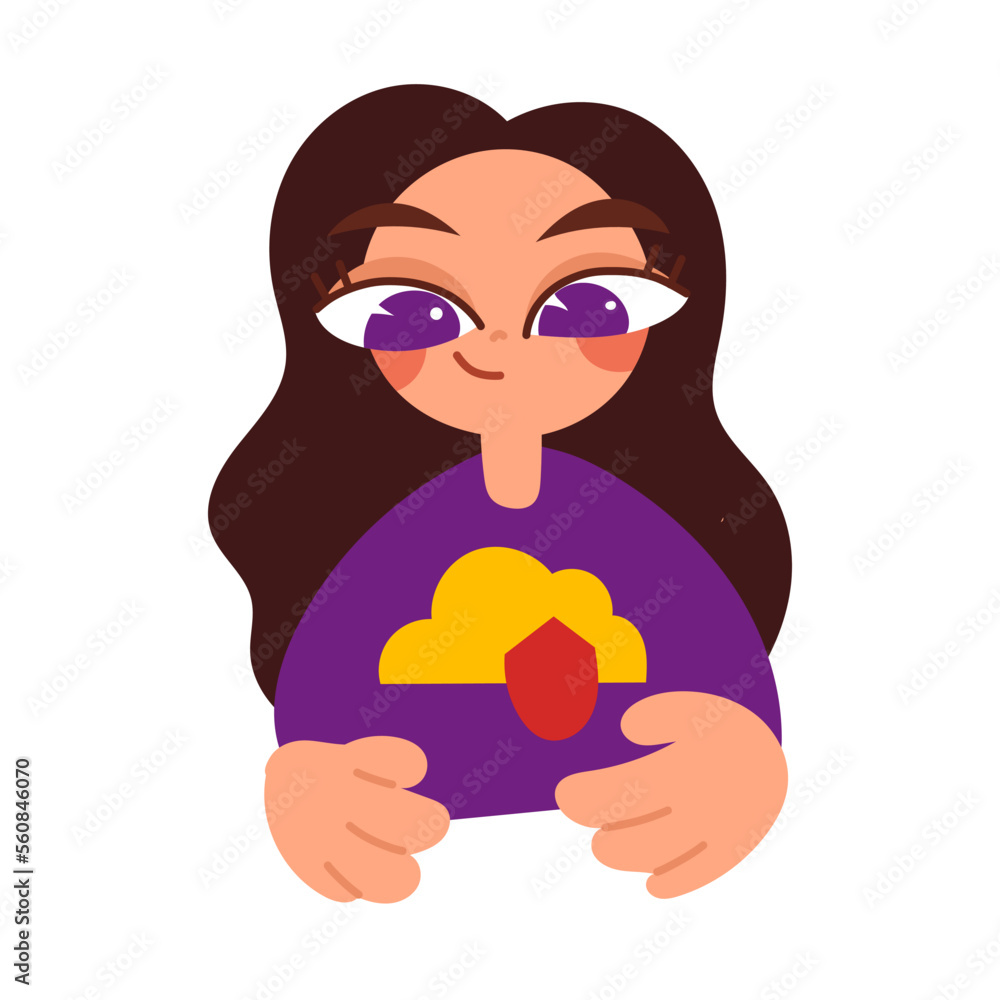 Beautiful young girl looks at the cloud storage icon. The concept of ...