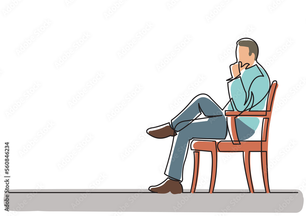 continuous line drawing sitting thinking colored - PNG image with ...