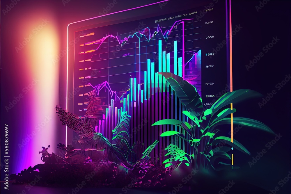 Color glowing chart movement upwards, growth created with generative ai ...