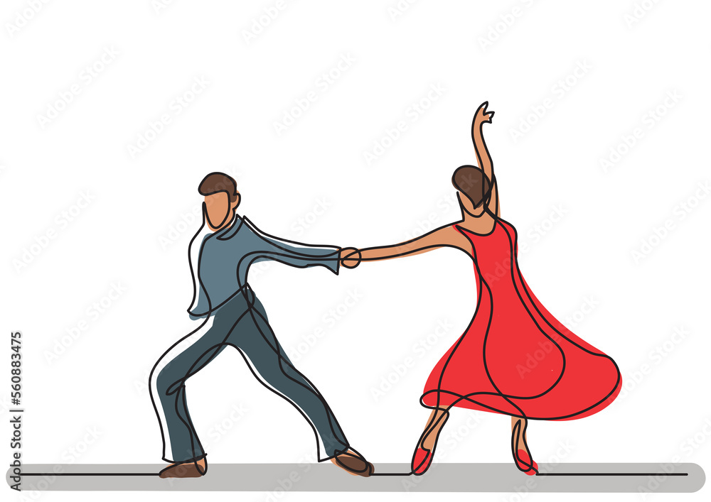 continuous line drawing dancing couple 3 colored - PNG image with ...
