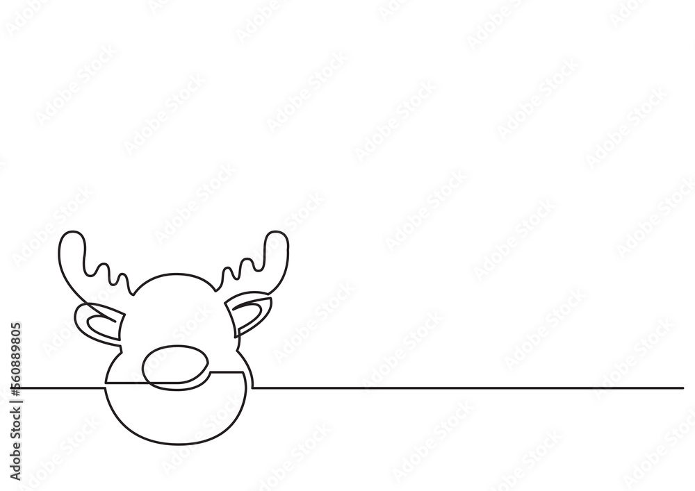 continuous line drawing christmas rudolph reindeer - PNG image with ...
