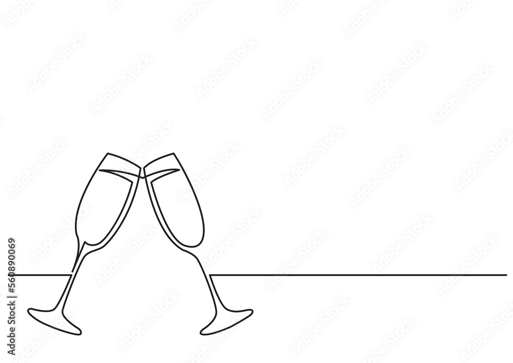 continuous line drawing two glasses of champagne - PNG image with ...
