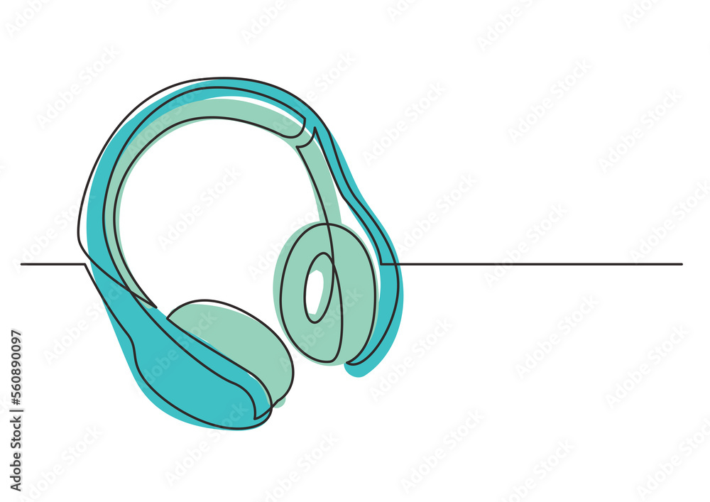 continuous line drawing wireless headphones 3 colored - PNG image with ...