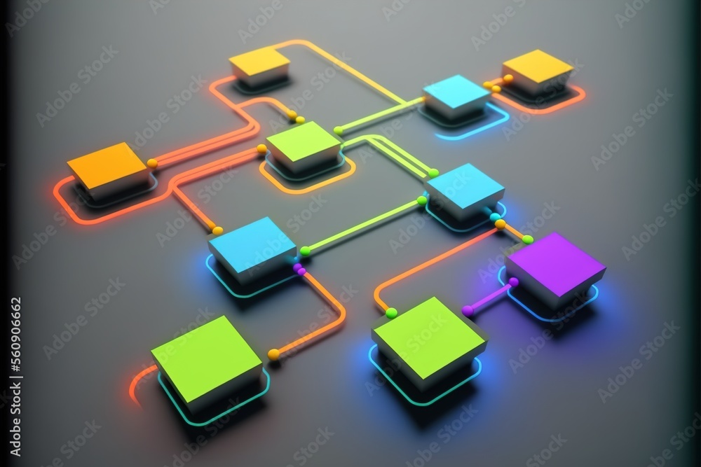 digital colorful flow chart management prozess connected lab created with generative ai ...