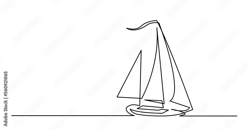 continuous line drawing of beautiful yacht with copy space - PNG image ...