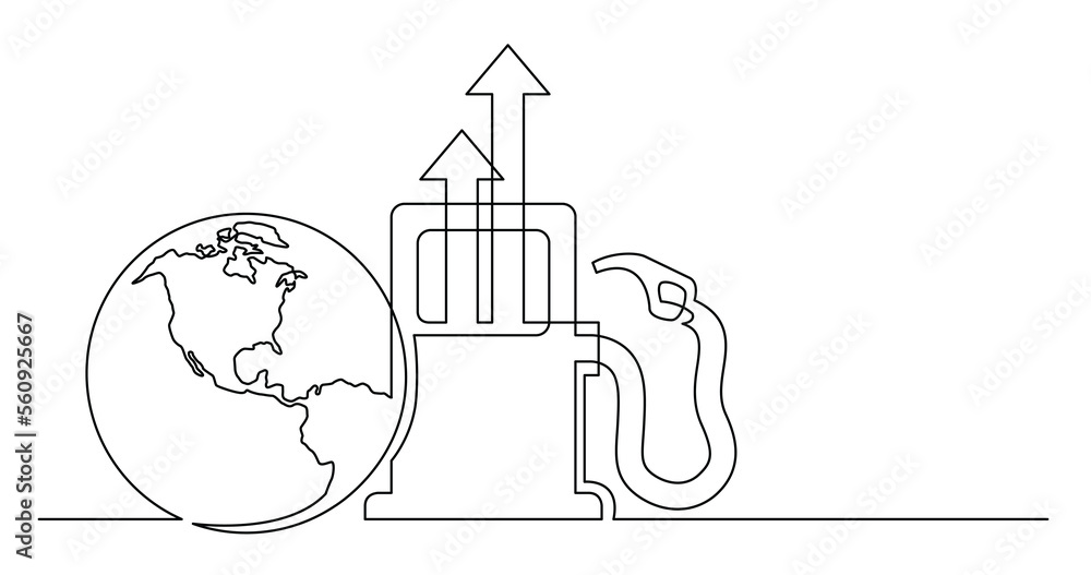 continuous line drawing of world planet with gas high prices icon - PNG ...