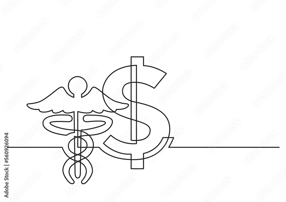 one line logo design medical symbol caduceus and dollar - PNG image ...